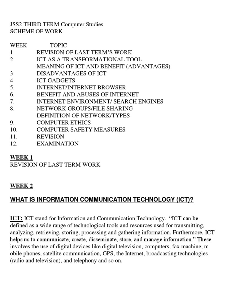 Computer STD JSS2 3RD Term Notes | PDF | Computers | Technology ...