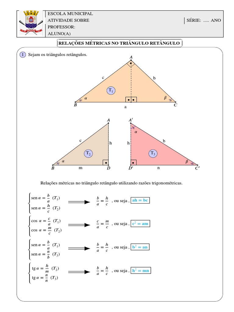RELAÇÕES MÉTRICAS NO TRIÂNGULO RETÂNGULO | PDF