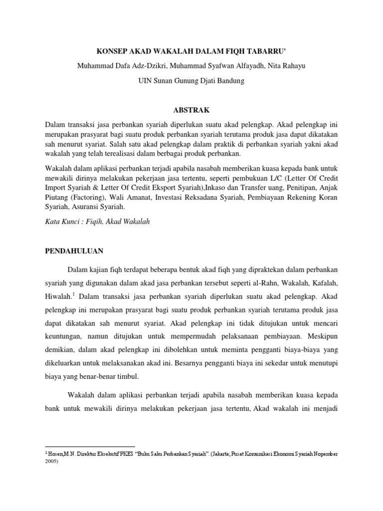 Konsep Akad Wakalah Dalam Fiqh Tabarru Kelompok 8 | PDF