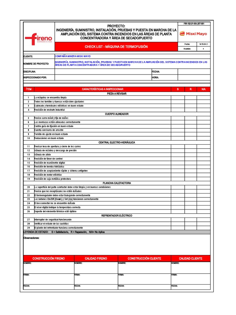 Check List - Maquina de Termofusion | PDF