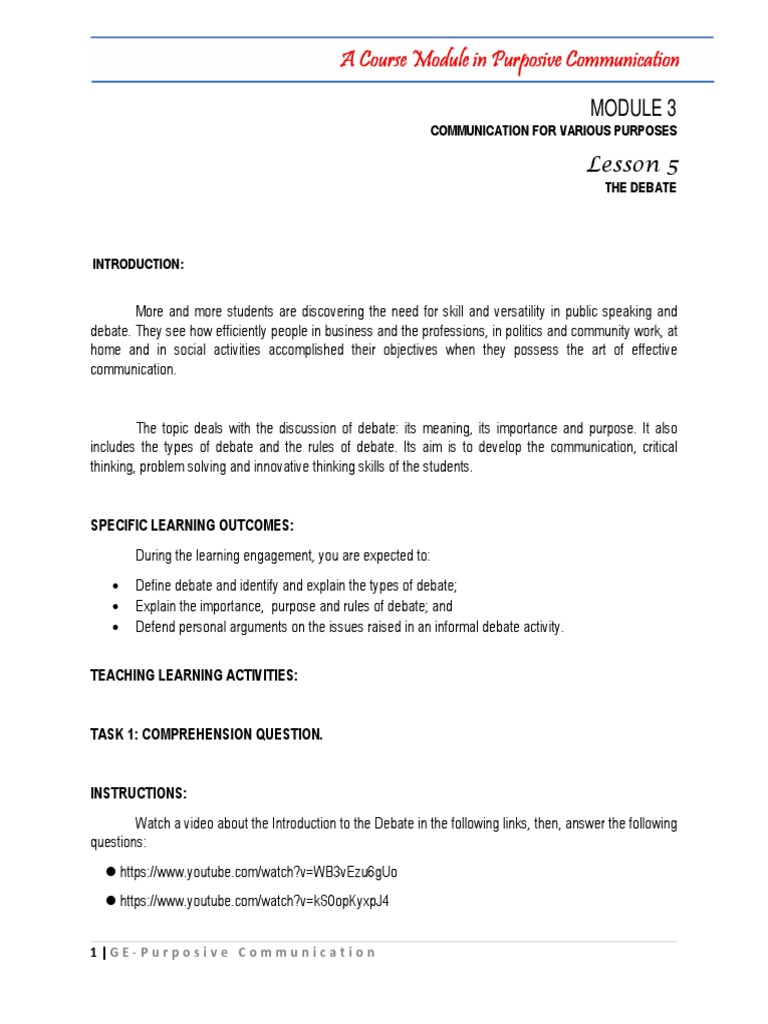 Module 3 Lesson 5 | PDF | Communication | Learning