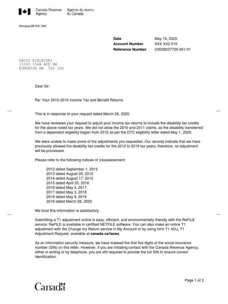 T1 Adjustments Letter 2020 05 11 23 24 21 808 | PDF | Taxes | Government