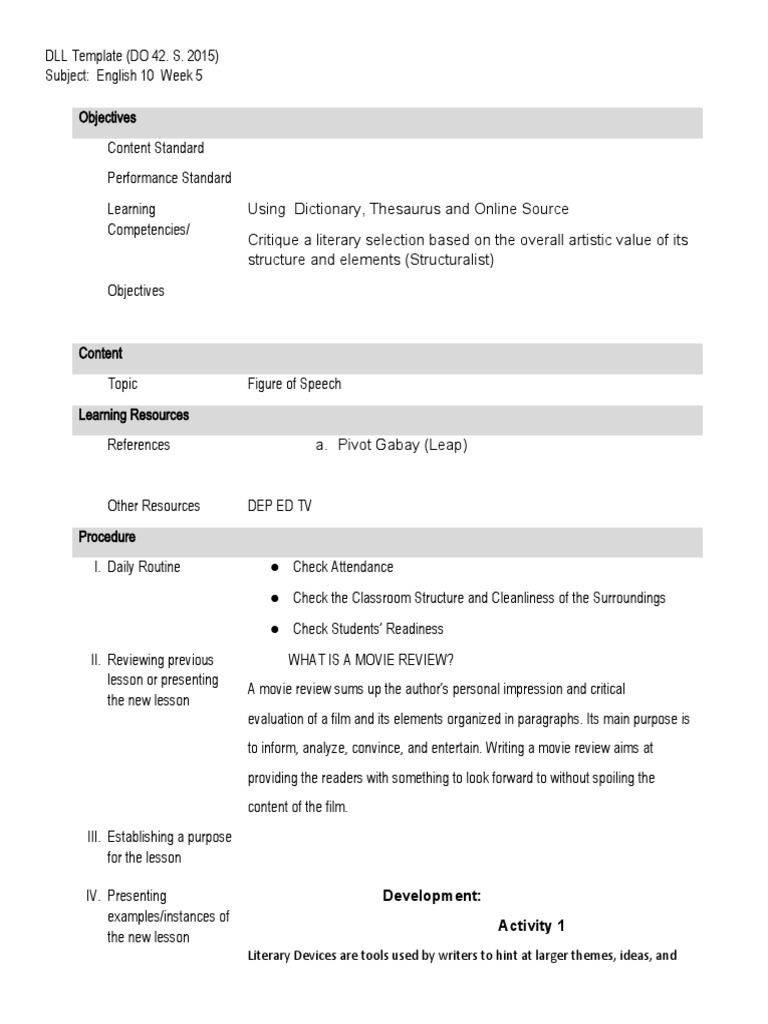 DLL Week 5 3rd Quarter | PDF | Metaphor | Linguistics