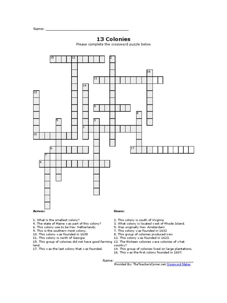 13 Colonies Puzzle | PDF | Social Science | Travel