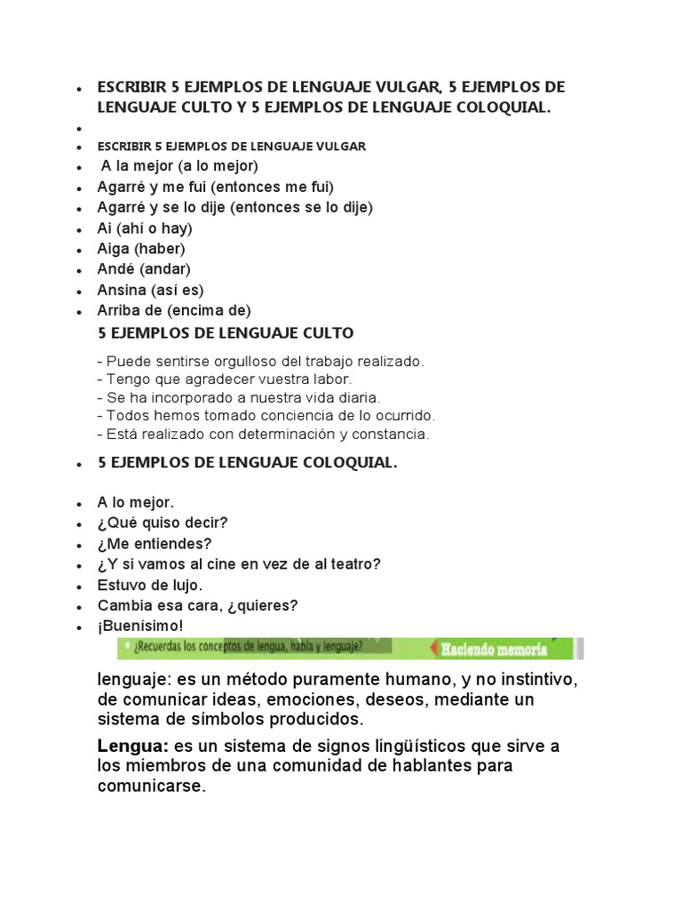 5 Ejemplos de Lenguaje Vulgar | PDF