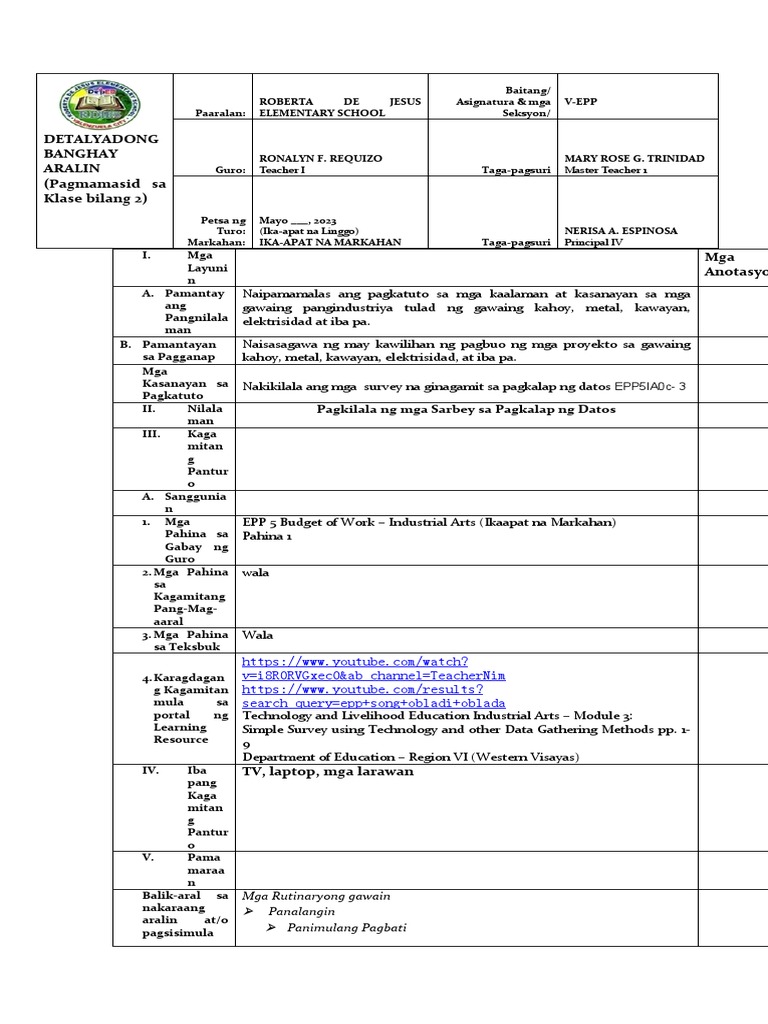 EPP FINAl NA Pagmamasid Sa Klase Bilang 2 | PDF