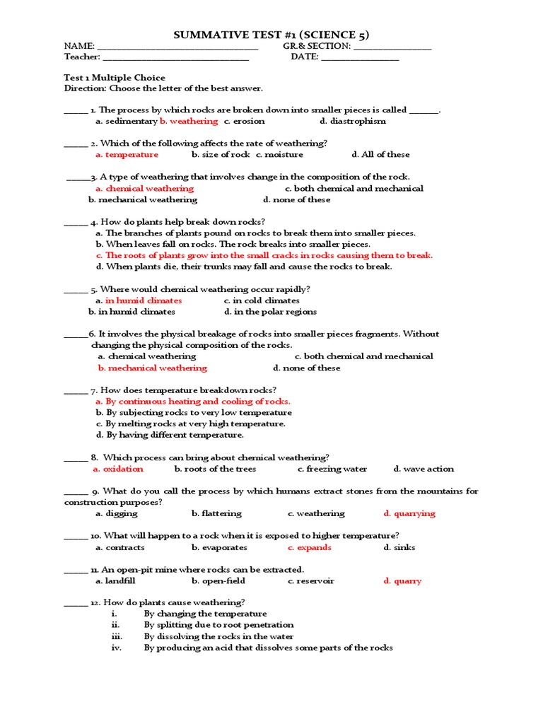 Science Summative Test No. 1 | PDF | Weathering | Rock (Geology)