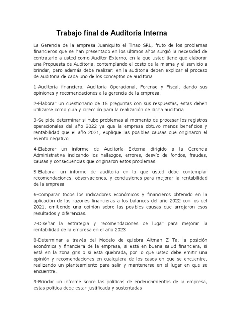Auditoria Interna Trabajo Final Mayo 2023 Mayo 2023 | PDF