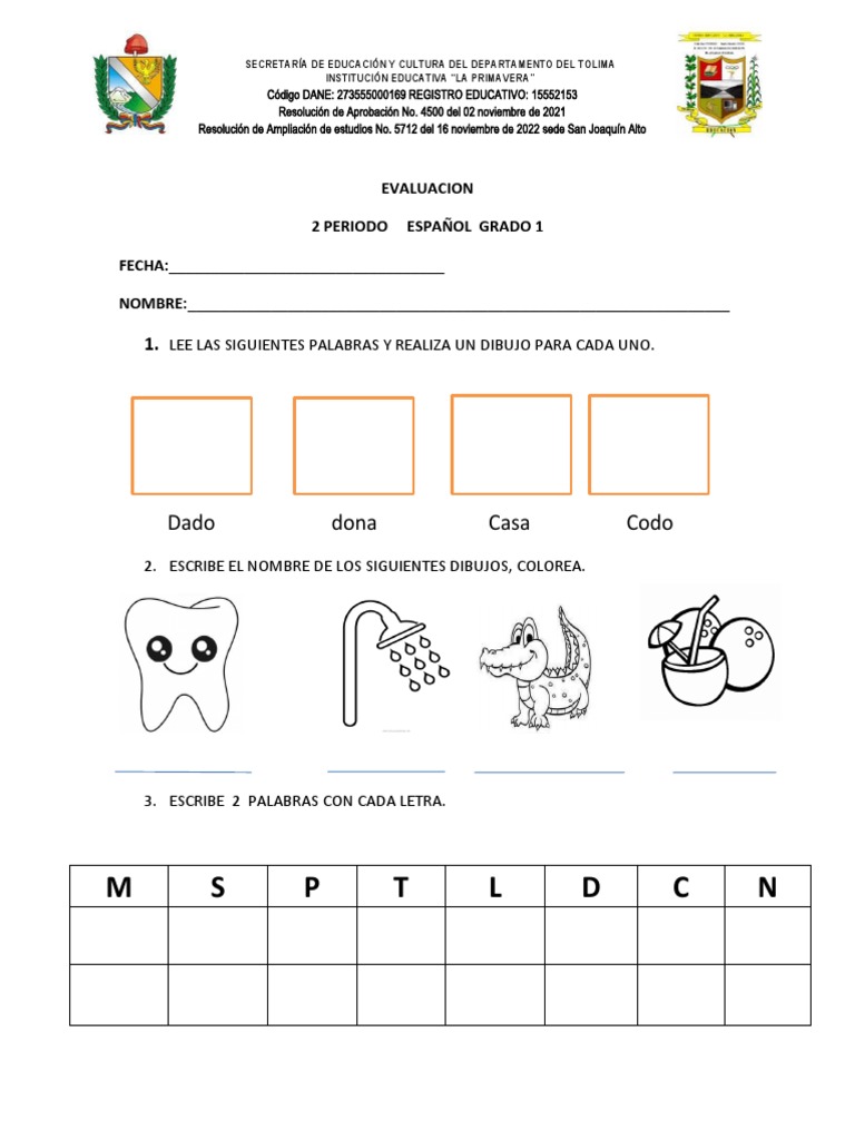 EVALUACION Español Primero | PDF