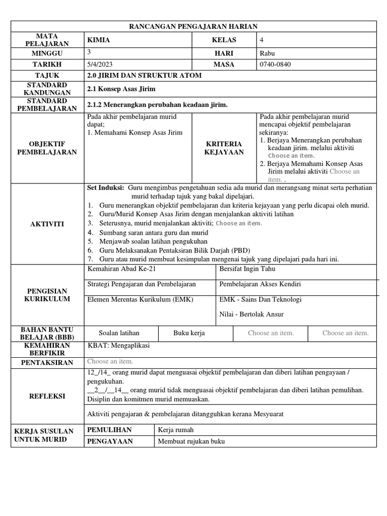 Rancangan Pengajaran Harian M3 | PDF | Karier & Perkembangan | Seni