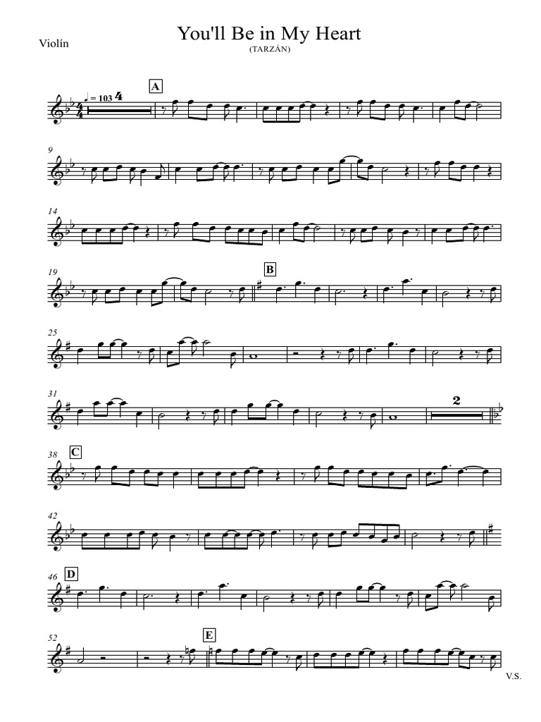 En Mi Corazon Vivirás Tarzán - Violin - Violín | PDF