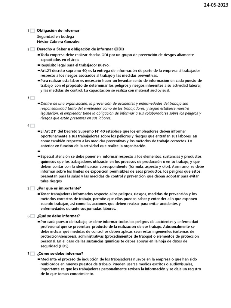 Obligación de Informar | PDF