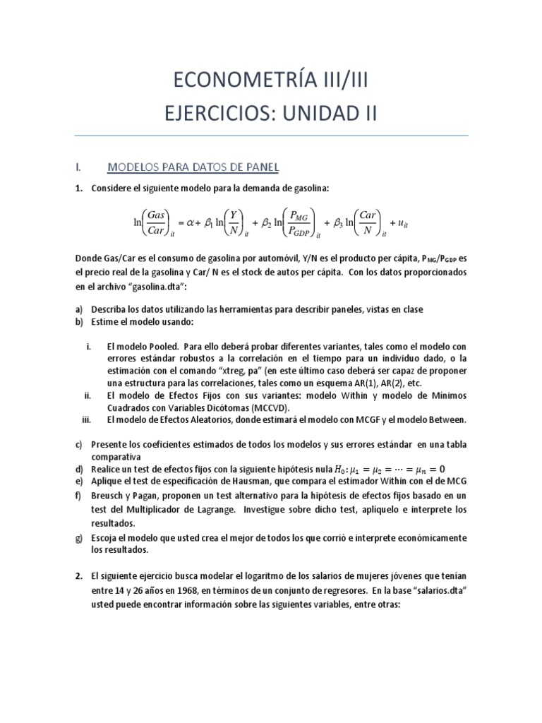 EJERCICIOS DATOS DE PANEL | PDF