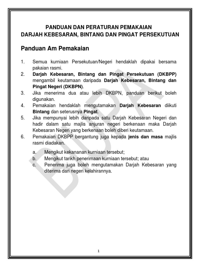 Panduan Dan Peraturan Pemakaian Darjah Kebesaran Bintang Dan Pingat ...
