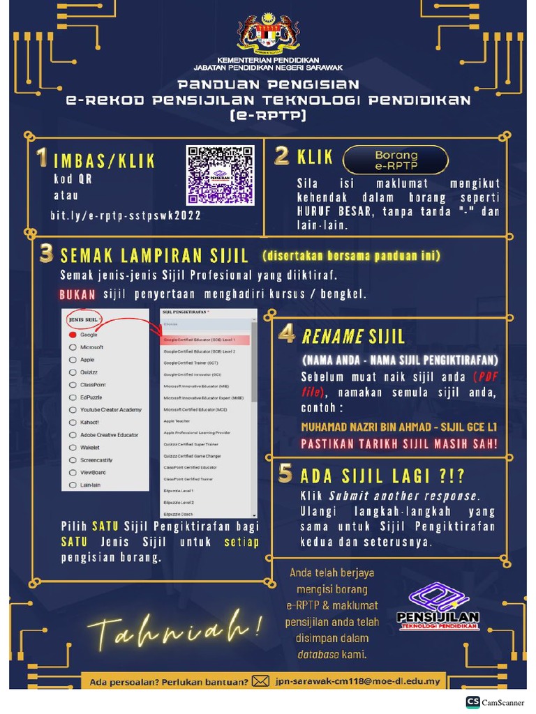 Panduan Isi E-Rekod Pensijilan Teknologi Pendidikan (e-RPTP) | PDF