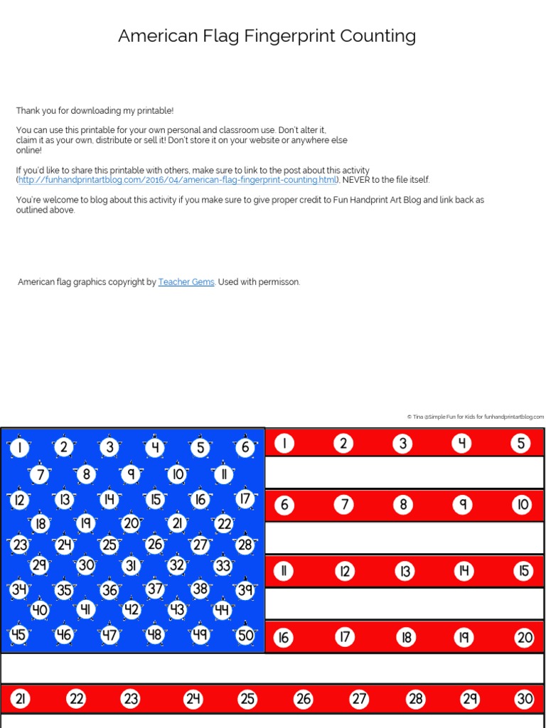 American Flag Fingerprint Counting Printable Secure | PDF