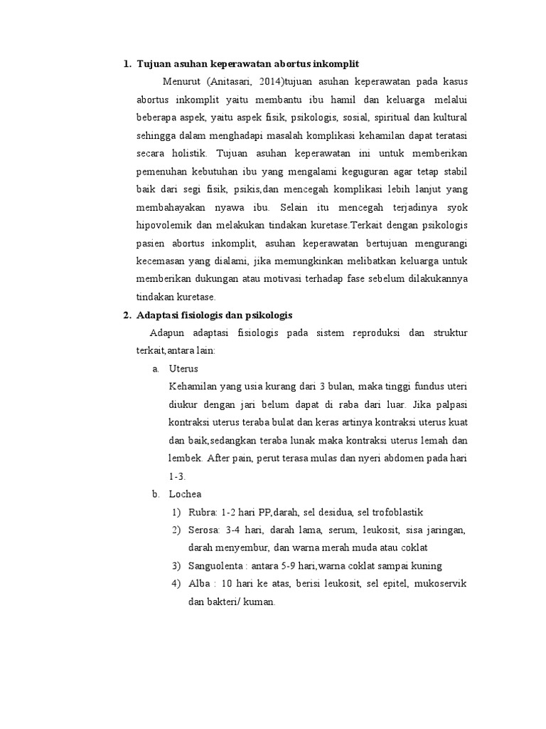 Asuhan Keperawatan Abortus Inkomplit | PDF