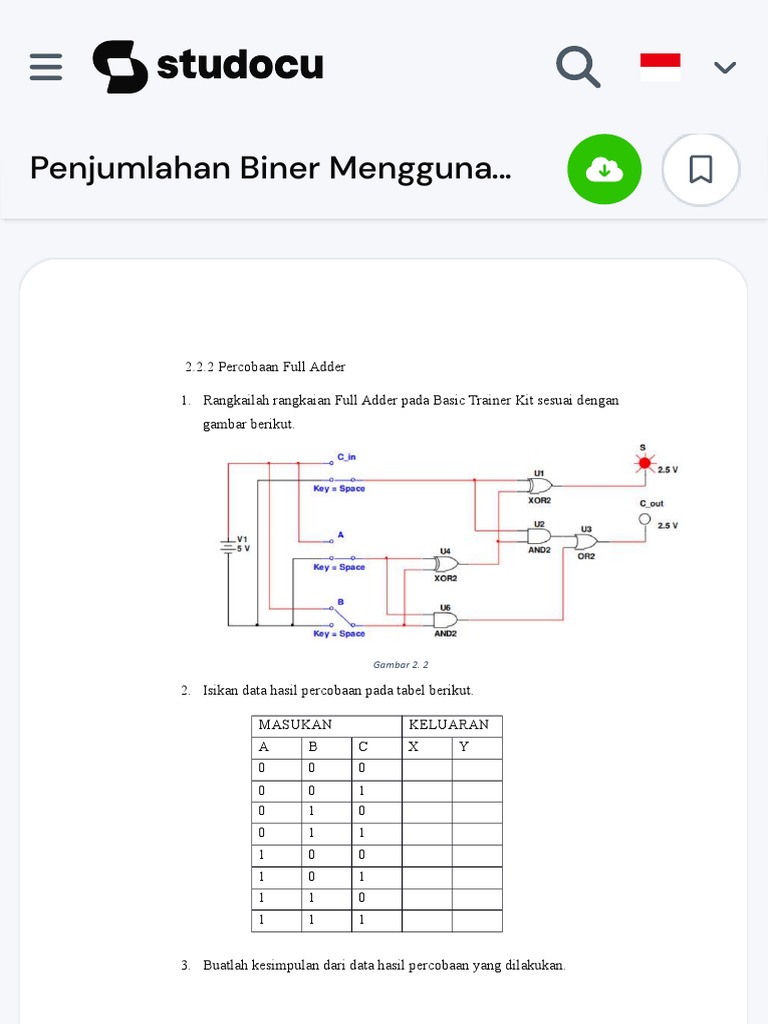 Penjumlahan Biner Menggunakan Rangkaian Full Ader, Half Adder, Dan ...