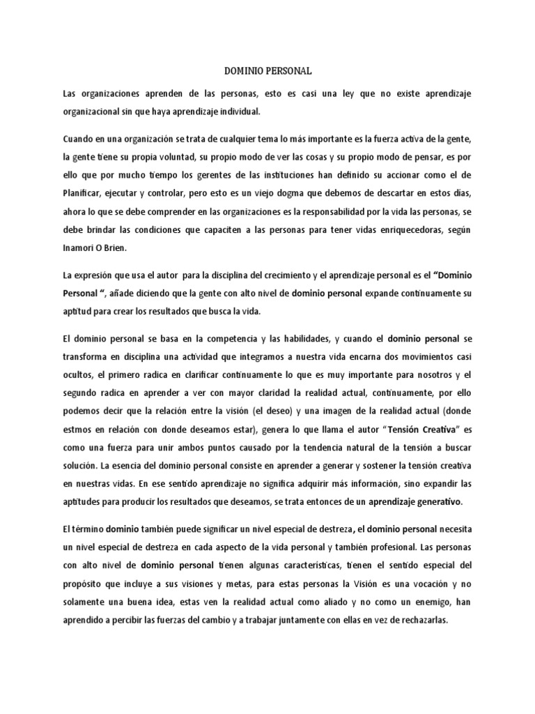 Dominio Personal | Descargar gratis PDF | Aprendizaje | Cognición