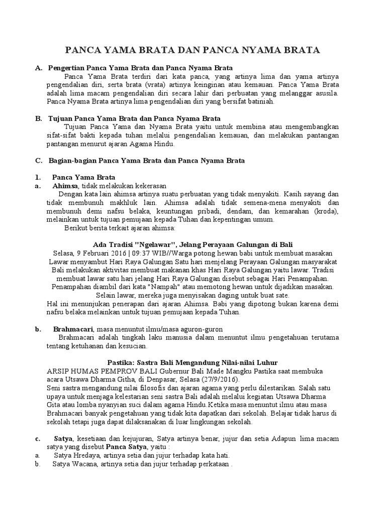 PANCA YAMA BRATA DAN PANCA NYAMA BRATA | PDF