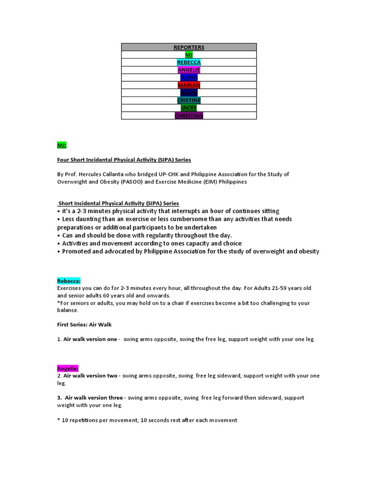 Four Short Incidental Physical Activity Group 7 | Download Free PDF ...