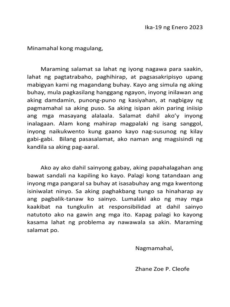 Liham Ng Pasasalamat Pdf