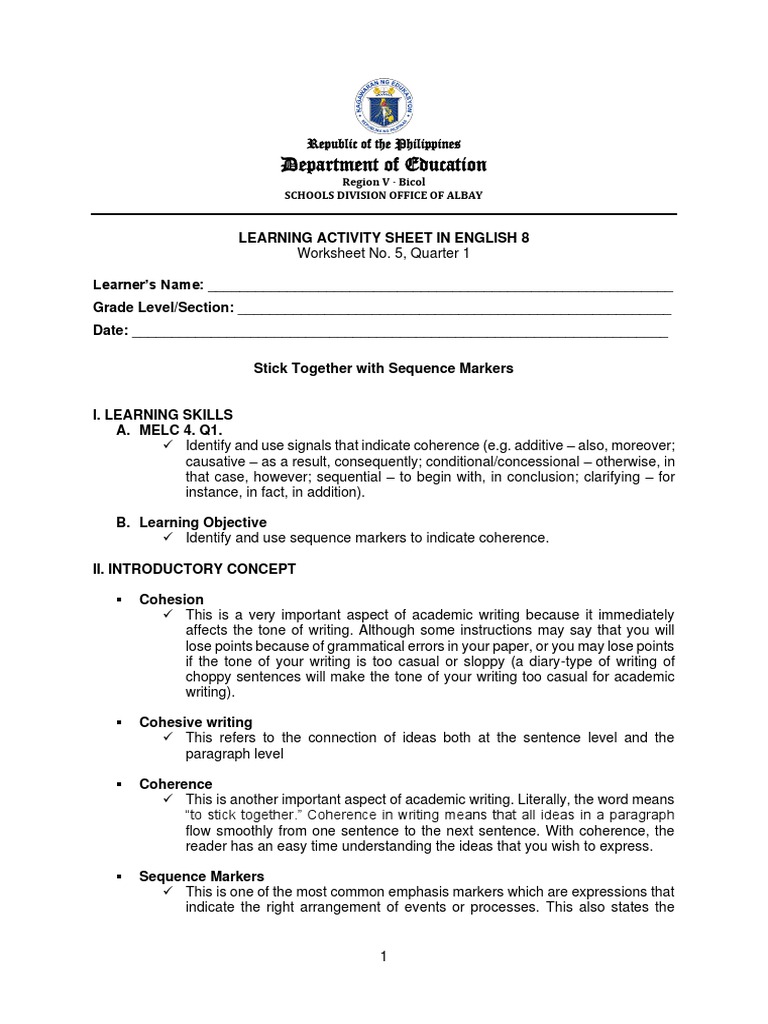 EnG8 - Q1 - LAS - 5 - RTP | PDF | Learning | Food And Drink