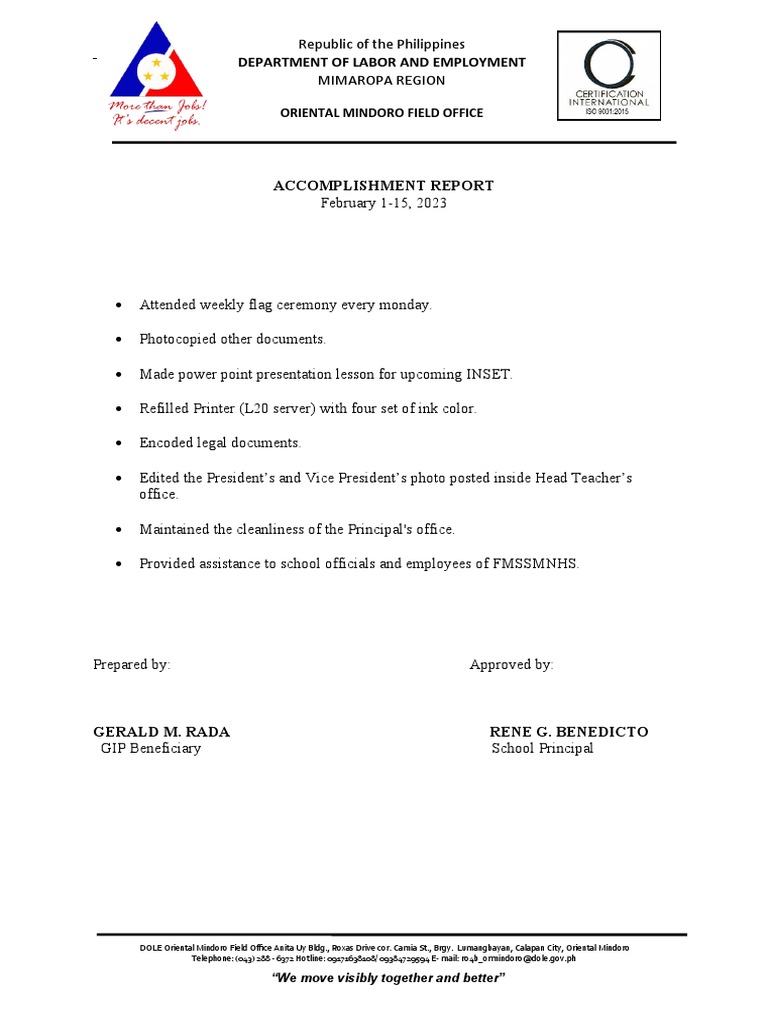 GIP Accomplishment Report: Feb 2023 | PDF