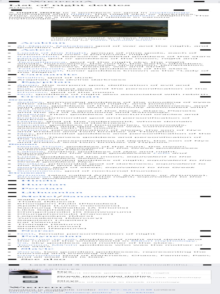 List of Night Deities - Wikipedia | PDF | Deities | Mythological Characters