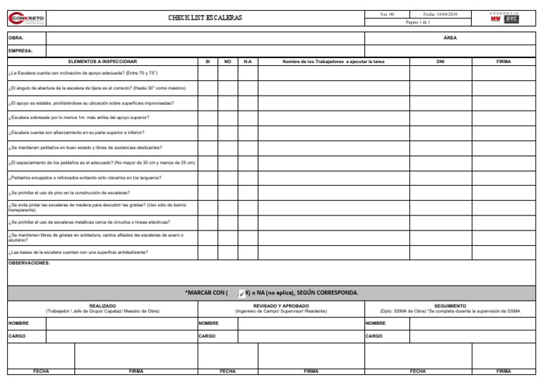 Check List Escaleras Ver.00 | PDF