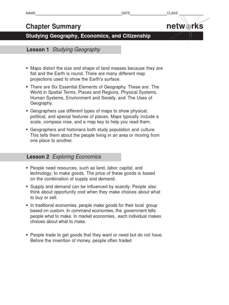 Chapter Summary Studying Geography Economics and Citizenship | PDF ...