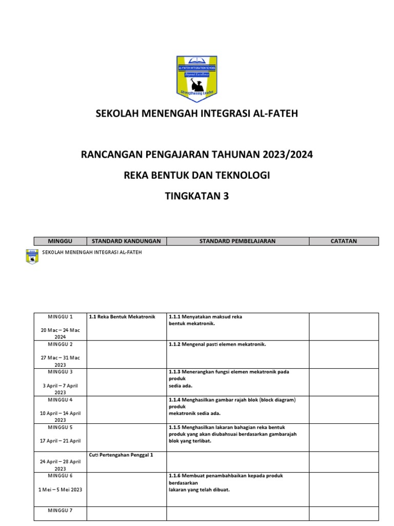 RPT-2023-Reka-Bentuk-Teknologi-Tingkatan-3-KSSM | PDF