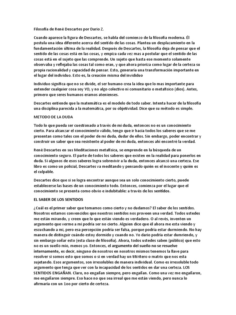 Filosofía de René Descartes Por Dario Z | PDF | René Descartes ...