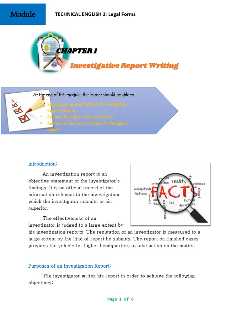 CHAPTER 1 - Investigative Report Writing | PDF | Prosecutor | Information