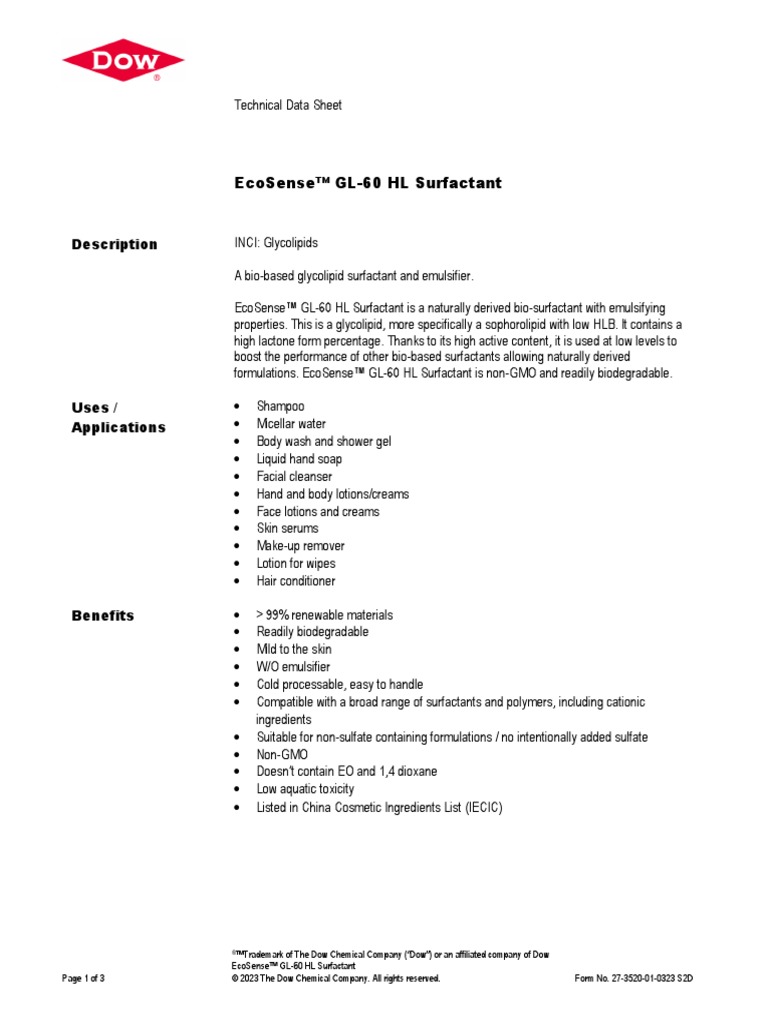 27-3520-01-ecosense-gl-60-hl-surfactant | PDF | Surfactant | Waste ...