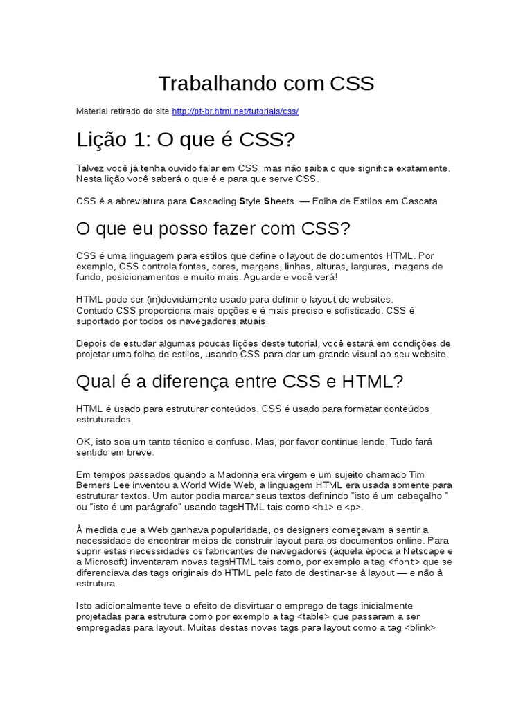 Trabalhando Com CSS | PDF | Html | Vinhos