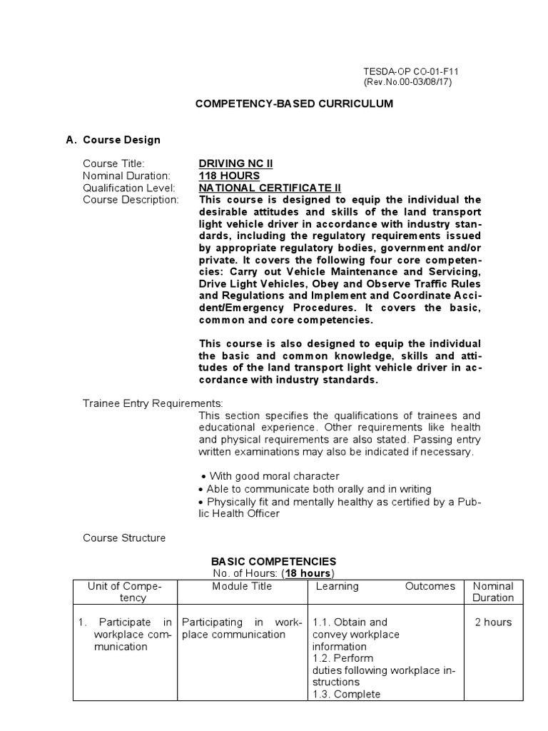 DRIVING NC II CBC - 21st Integrated | Download Free PDF | Driving ...
