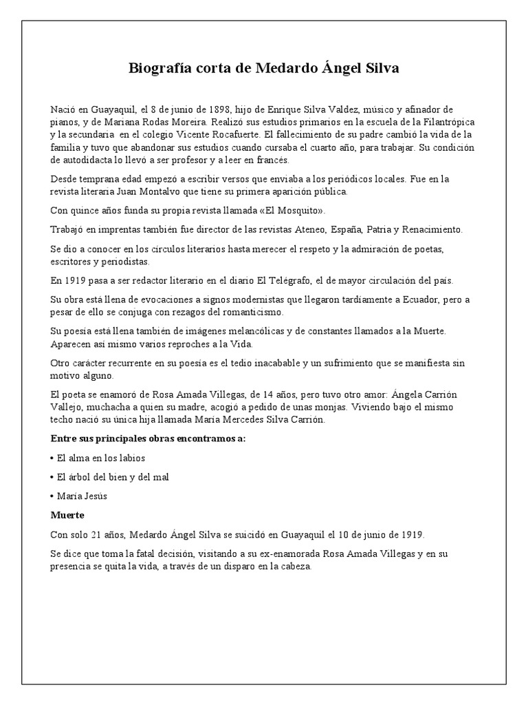 Biografía de Medardo Ángel Silva | PDF | Poesía