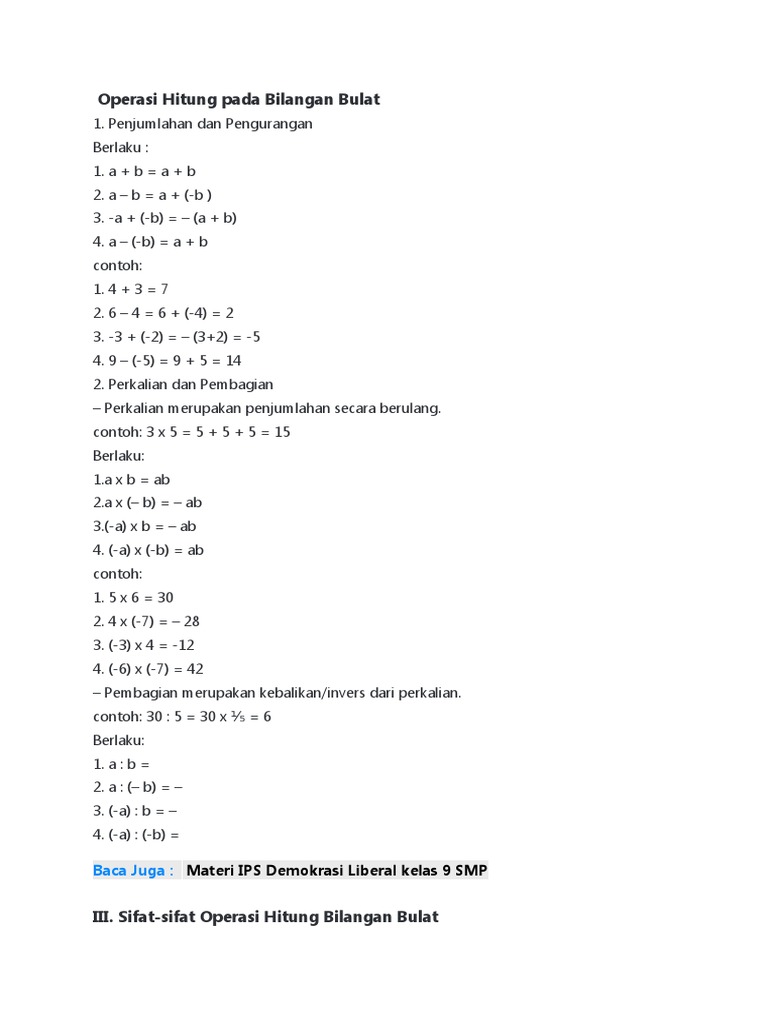 Operasi Hitung Pada Bilangan Bulat | PDF