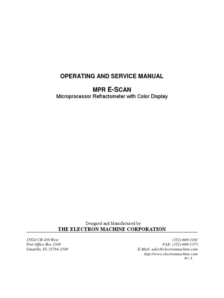 MPR E SCAN Microprocessor Refractometer With Color Display Operating and Service Manual No Dwgs ...