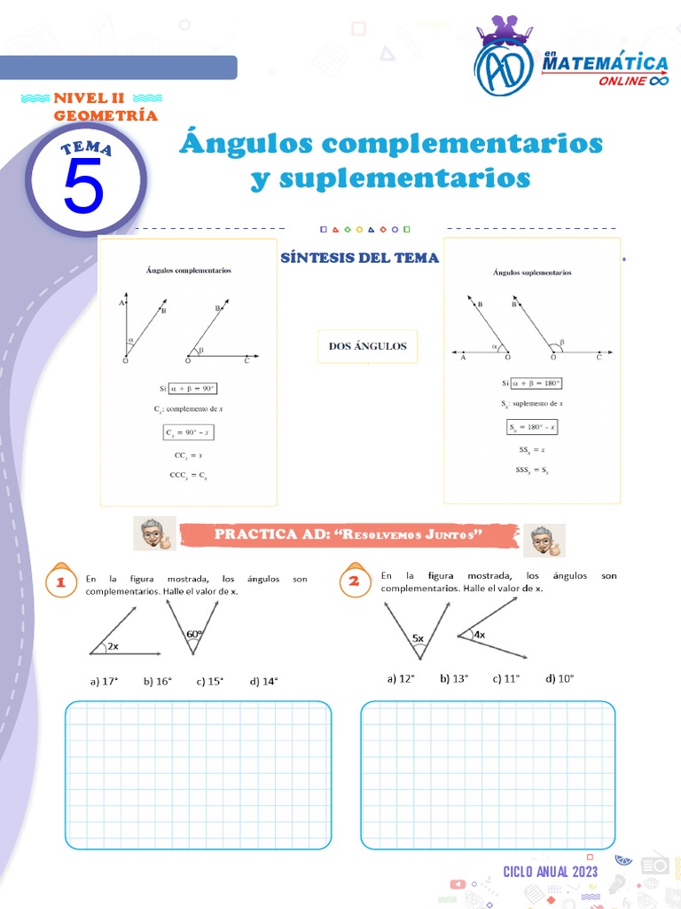 Ángulos Complementarios y Suplementarios | PDF