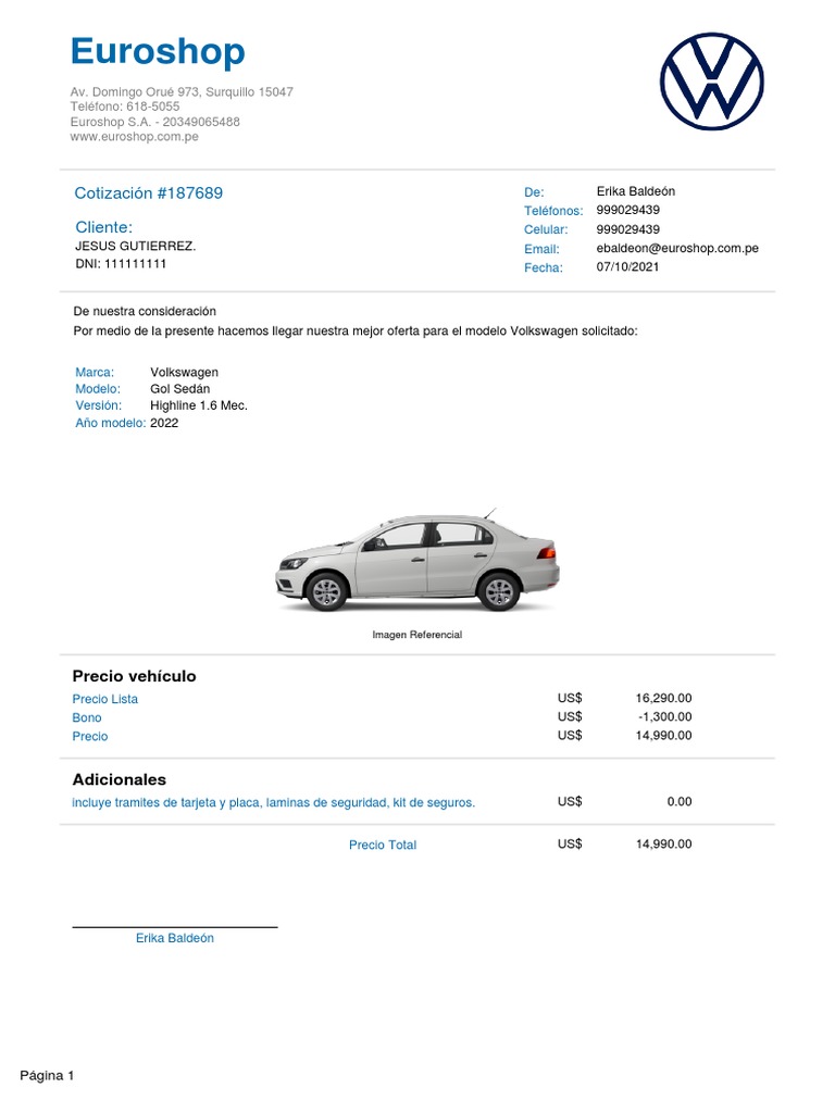 Cotizacion Volkswagen JESUS | PDF