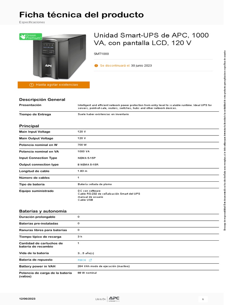 Smart-UPS SMT1000 | PDF | Cantidad | Ingenieria Eléctrica