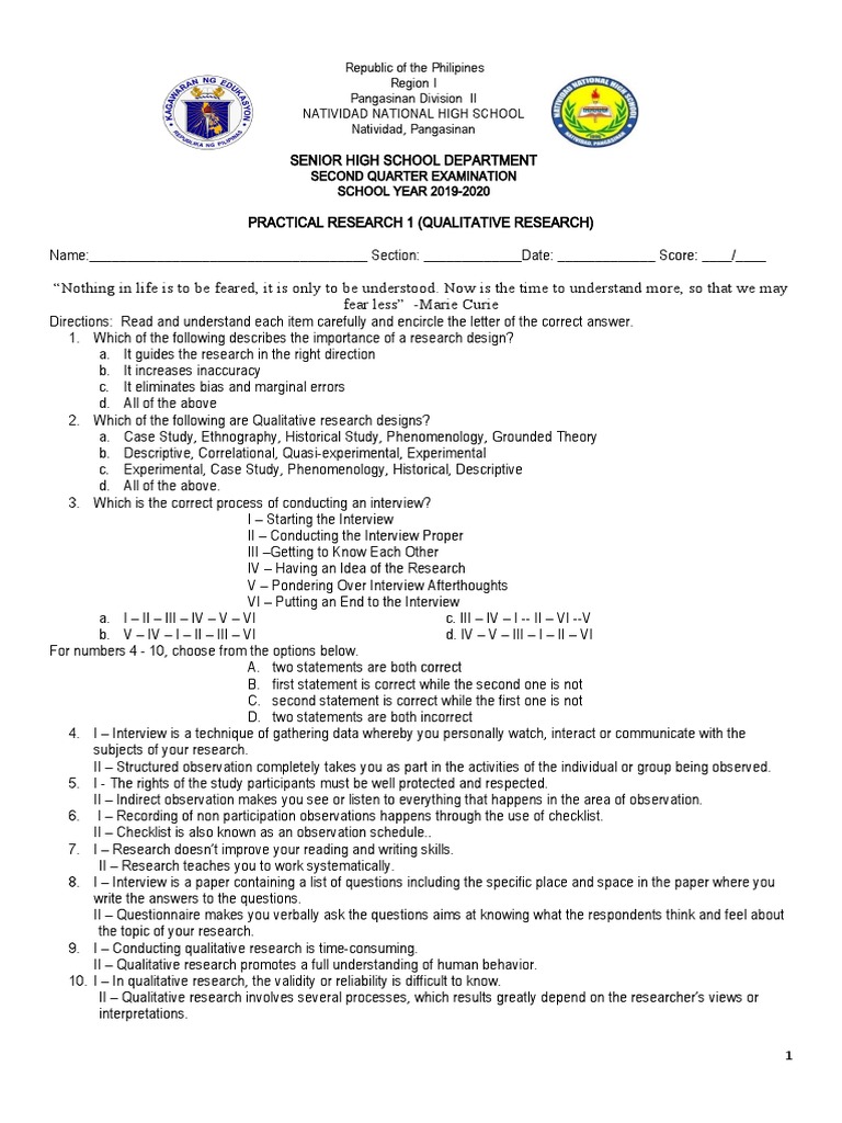 Final Exam in Practical Research 1 | PDF