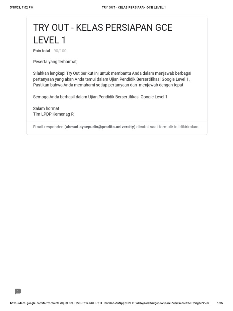 Try Out 90 - Kelas Persiapan Gce Level 1 | PDF
