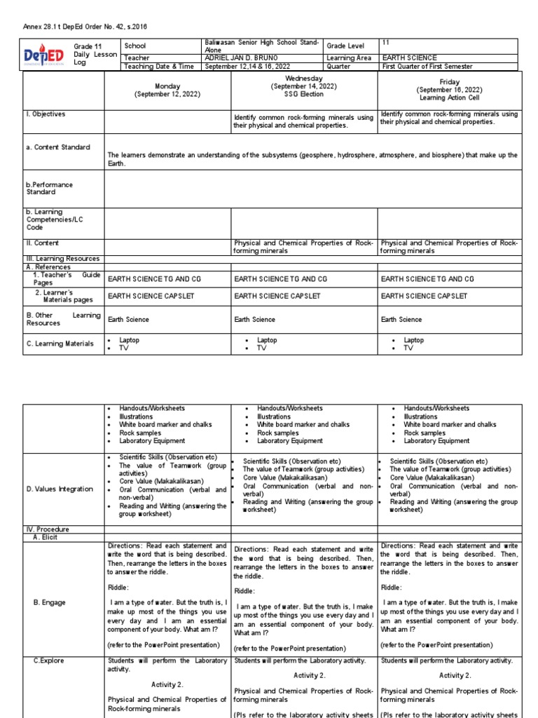 Grade 11 Earth Science Lesson Plan | PDF