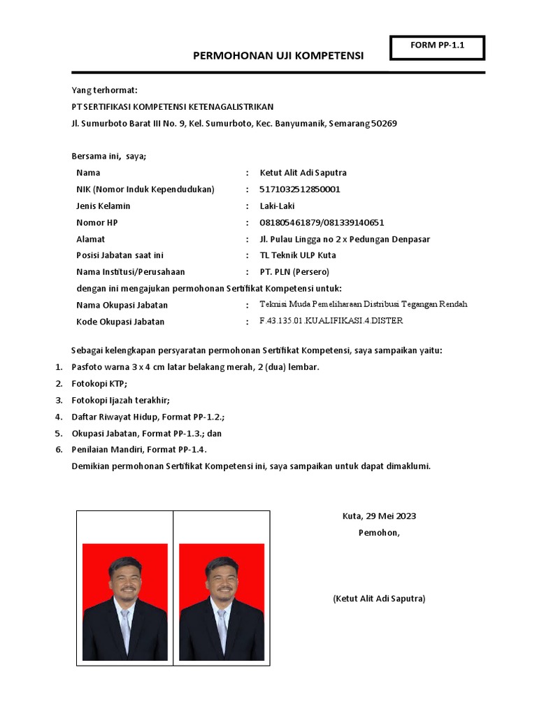 Permohonan Sertifikasi Kompetensi | PDF