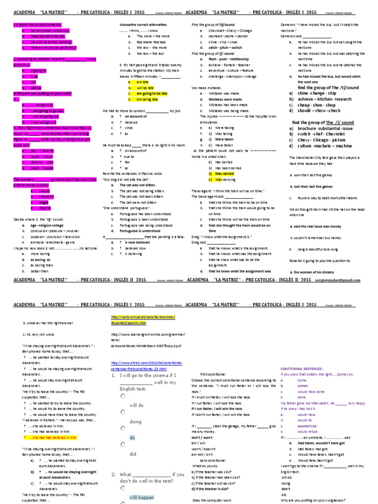 English Exercises for Academia "La Matriz" | PDF
