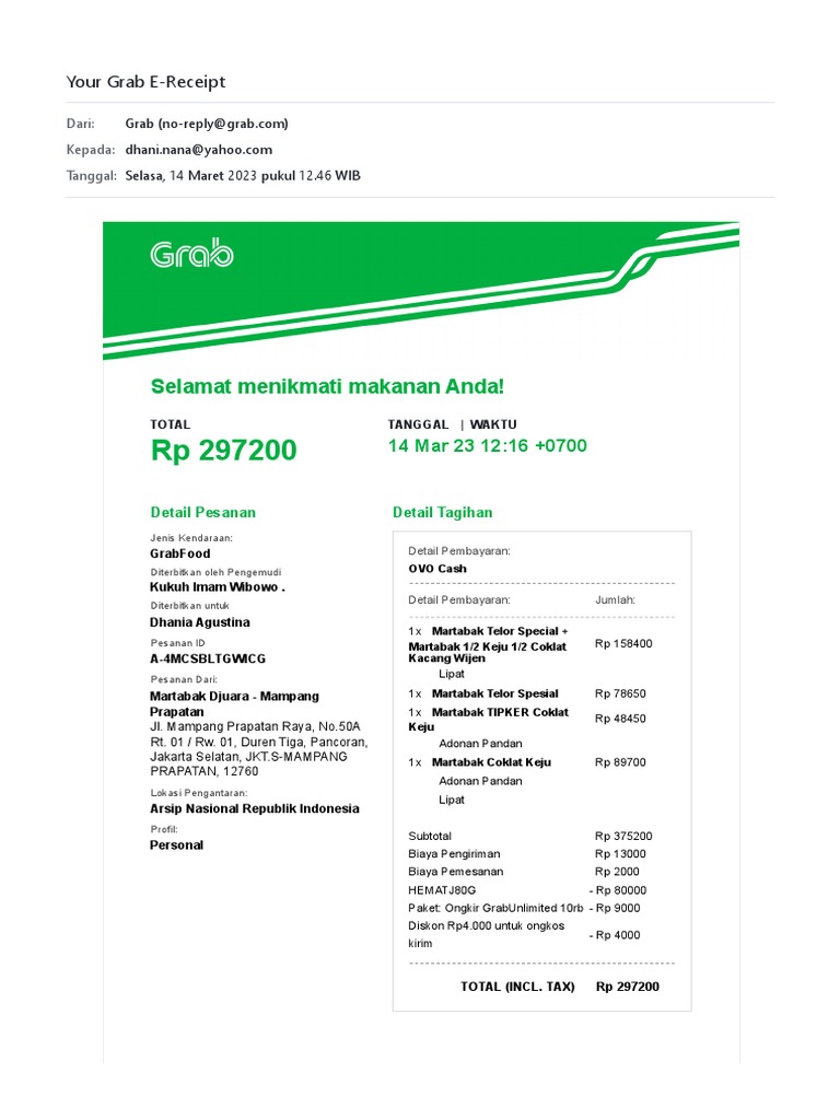 Yahoo Mail - Your Grab E-Receipt Rapat 14mar2023 Snack Siang | PDF
