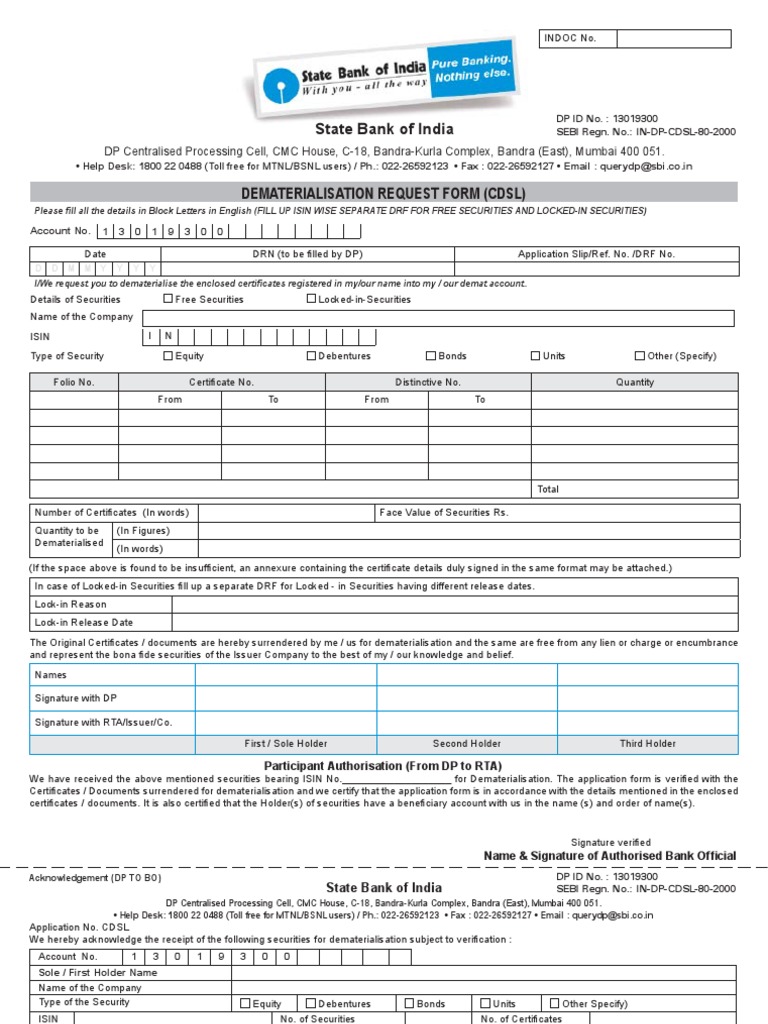 Dematerialisation Request Form | PDF | Securities (Finance) | Investments & Securities
